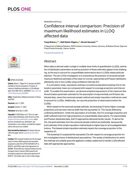 Pdf Confidence Interval Comparison Precision Of Maximum Likelihood Estimates In Lloq Affected