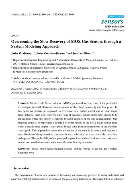 Pdf Overcoming The Slow Recovery Of Mox Gas Sensors Through A System Modeling Approach
