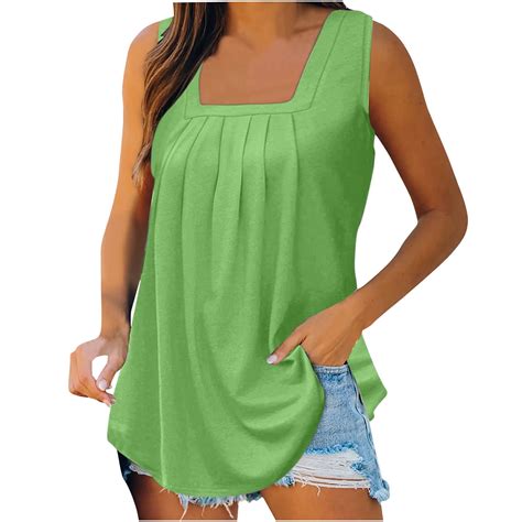 Jggspwm Summer Tank Tops For Women Loose Fit Pleated Square Neck