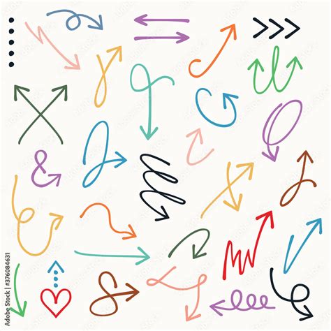 Colorful Curvy And Odd Shape Hand Drawn Direction Arrows And Pointers