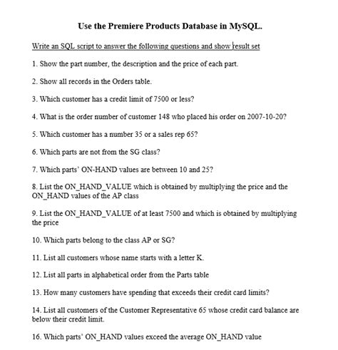 Solved Use The Premiere Products Database In MySQL Write An Chegg