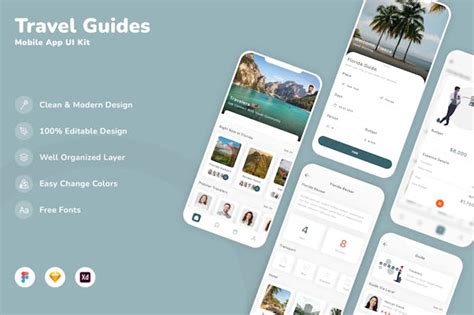 Travel Guides Mobile App Ui Kit Design Template Place