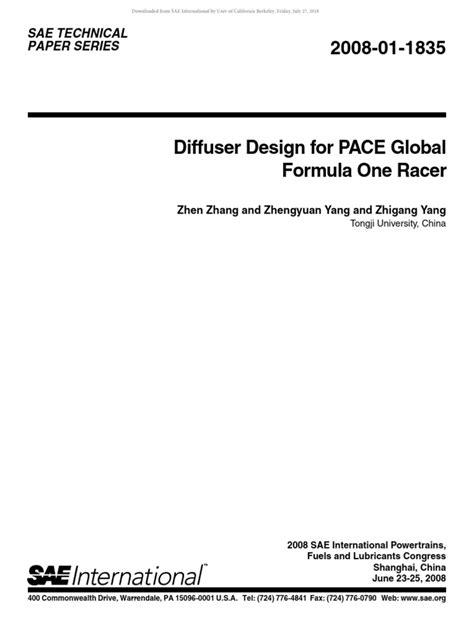 Zhang Et Al 2008 Diffuser Design For Pace Global Formula One Racer