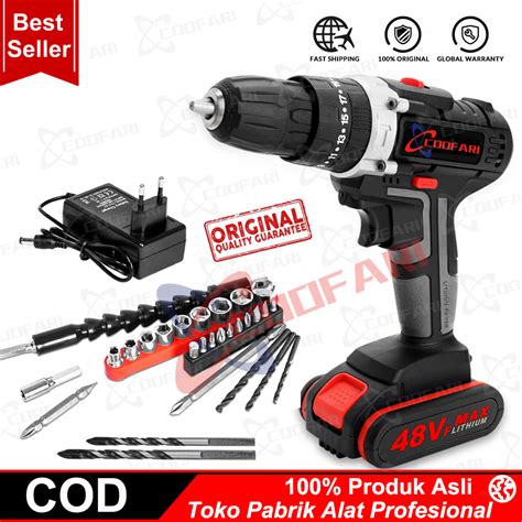 Impact Cordless Drill 48VF Mesin Bor 2 Baterai Tanpa Kabel Untuk Tembok Beton Lazada Indonesia