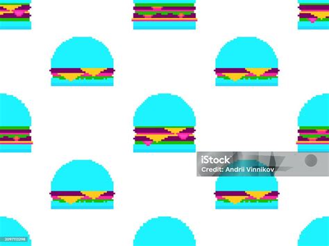 Seamless Pattern With Burgers In Pixel Art Style Pixel Cheeseburgers