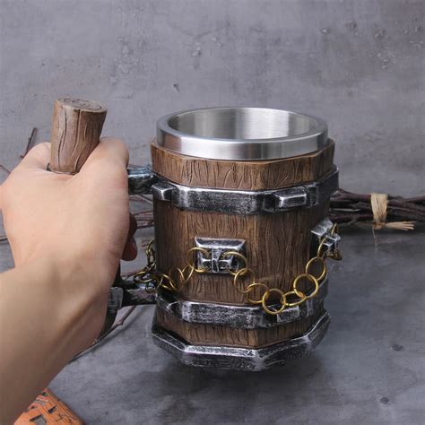 Madeinsea© Viking Wood Style Beer Mug Insulated Barrel