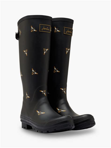 Joules Bee Print Waterproof Tall Wellington Boots Black Hunter Boots