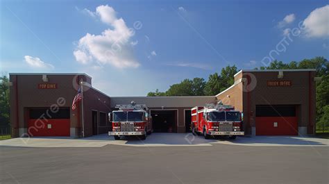 건물 밖에 주차된 소방차 2대 소방서의 사진 배경 일러스트 및 사진 무료 다운로드 Pngtree
