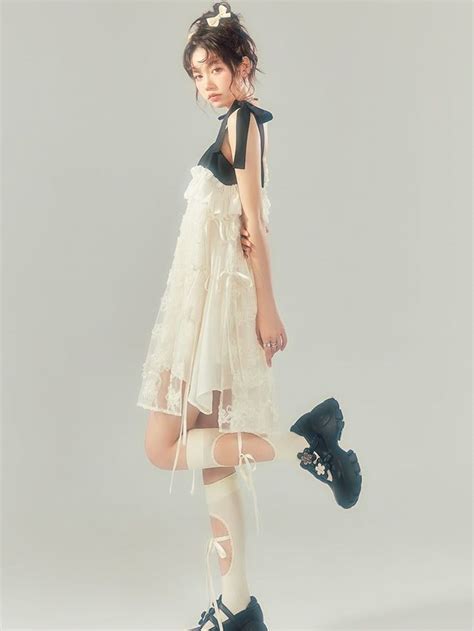 Lace Frill Flower Ribbon Dress S White Fashion Inspo Outfits