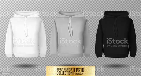 Hoody 집합입니다 현실 이랑입니다 투명 한 바탕에 긴 소매 Hoody 템플릿입니다 흰색 검은색 및 회색 버전 0명에 대한 스톡 벡터 아트 및 기타 이미지 Istock