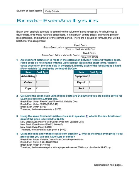 Break Even Analysis Assignment 1 Break Evenanalysis Break Even Analysis Attempts To Determine