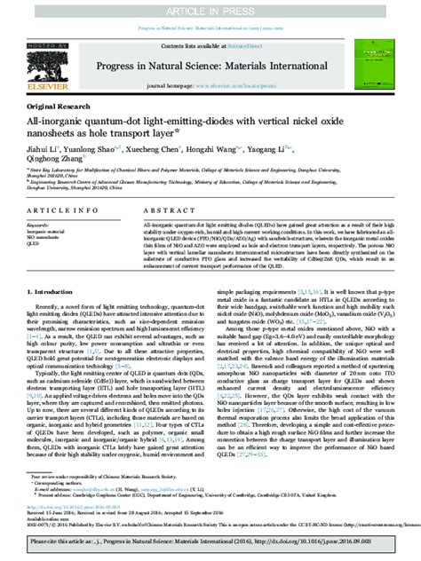 Pdf All Inorganic Quantum Dot Light Emitting Diodes Based On
