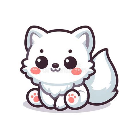 Cute Arctic Fox Chibi Illustration In Flat Style On White Background