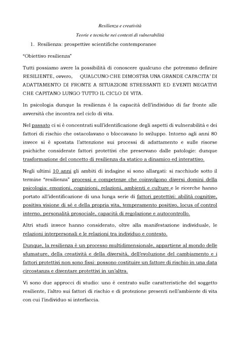 Resilienza E Creatività Teorie E Tecniche Nei Contesti Di