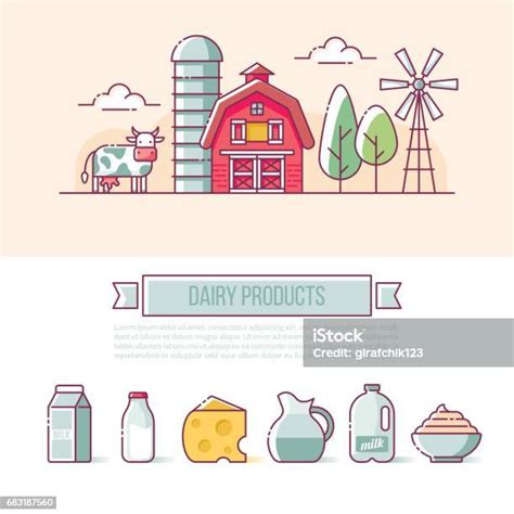 팜 배너 디자인입니다 우유 및 낙농 제품의 웹 및 그래픽 디자인에 대 한 아이콘 격리 된 벡터 일러스트 레이 션 선에 대한 스톡 벡터 아트 및 기타 이미지 Istock