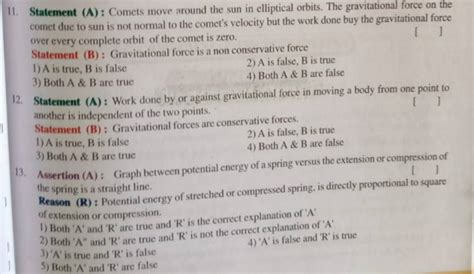 Statement A Comets Move Around The Sun In Elliptical Orbits The Gravi