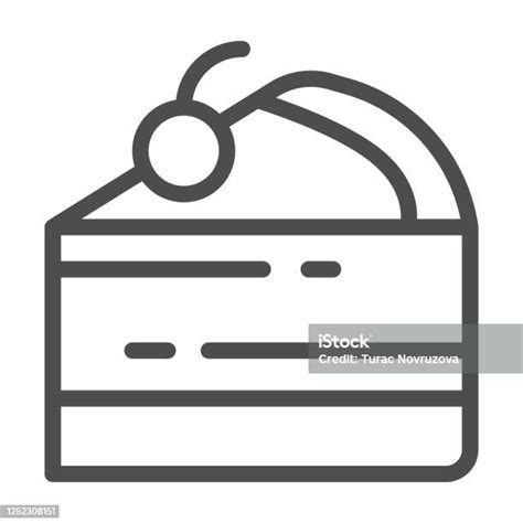 蛋糕片線圖標街頭食品概念片派櫻桃標誌在白色背景片與櫻桃圖示在輪廓風格為移動概念和網路向量圖形向量圖形及更多一片圖片 Istock