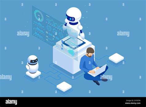 Isometric Robotic interfaces and virtual screens, futuristic and ...