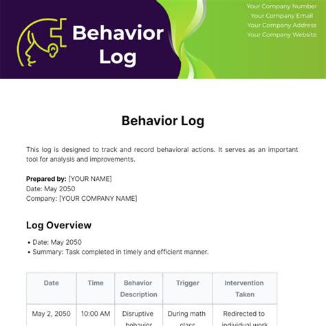 Free Behavior Log Template To Edit Online