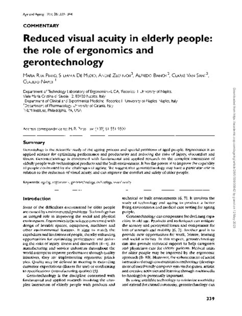 Pdf Reduced Visual Acuity In Elderly People The Role Of Ergonomics
