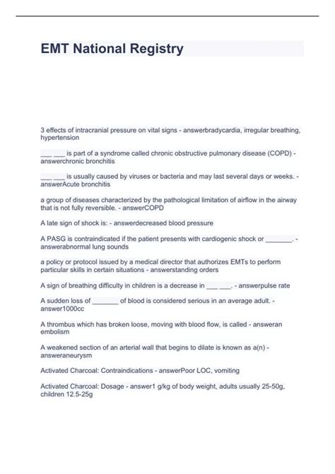 Emt National Registry Exam Questions And Answers 100 Accurate Nremt Stuvia Us