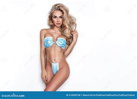 Medical Mask Fashion Photo Of Woman With Perfect Body Posing With