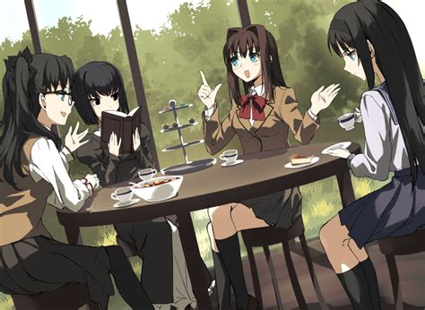 Safebooru 4girls Absurdres Aozaki Aoko Arms On Table Black Dress