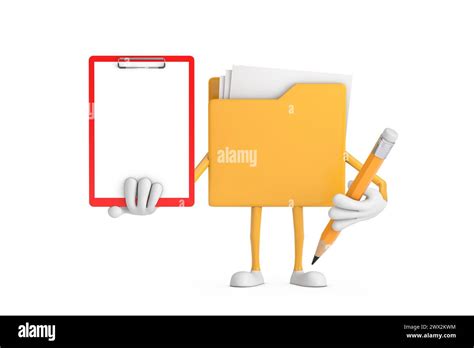 Yellow File Folder Icon Cartoon Person Character Mascot With Red