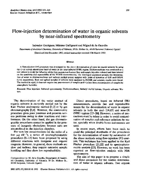 Pdf Flow Injection Determination Of Water In Organic Solvents By Near Infrared Spectrometry