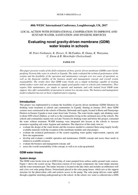 Pdf Evaluating Novel Gravity Driven Membrane Gdm Water Kiosks In