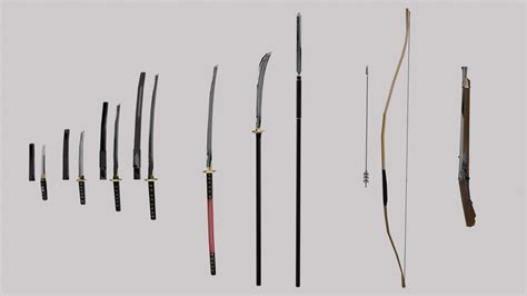 3d Model Samurai Weapon Set Vr Ar Low Poly Cgtrader