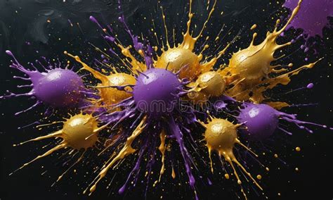 A Purple And Yellow Blob Of Paint Splattered On A Black Background Stock Illustration