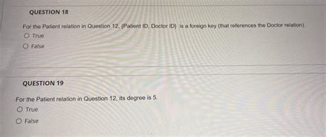Solved QUESTION For Doctor ID In The Patient Relation Chegg