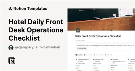 Hotel Daily Front Desk Operations Checklist Template By Notionallity