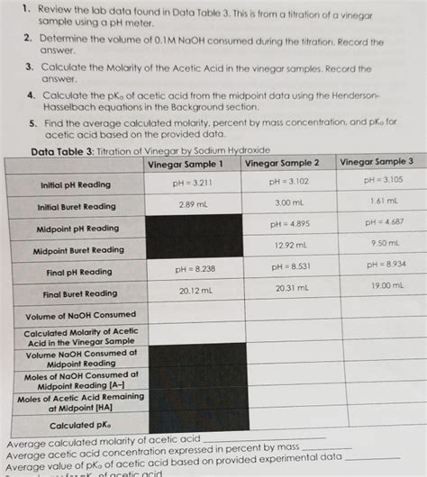 Solved 1 Review The Lab Data Found In Data Table 3 This Is
