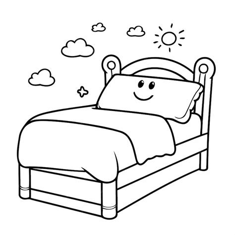 귀여운 침대 그림의 터 일러스트레이션 어린이 색채 활동 프리미엄 벡터