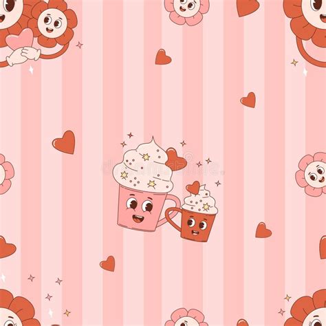 Pink Groovy Retro Daisy Flowers Background Stock Illustrations 560