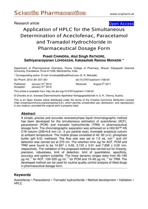 Pdf Application Of Hplc For The Simultaneous Determination Of