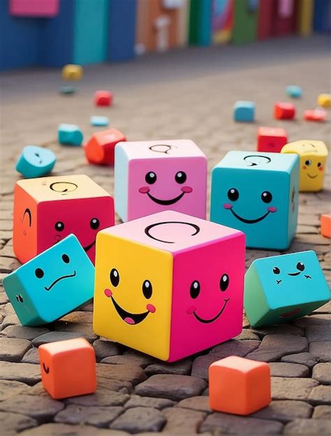 Premium Photo Cute Colorful Cubes Bouncing On The Ground Smiling