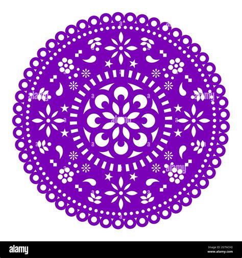 Papel Picado Vector Floral Template Round Design With Flowers Mexican