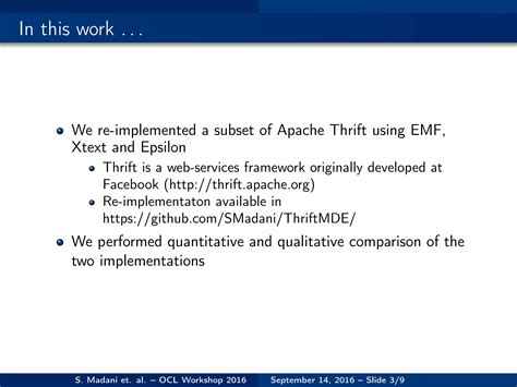 Re Implementing Apache Thrift Using Model Driven Engineering Technologies An Experience Report