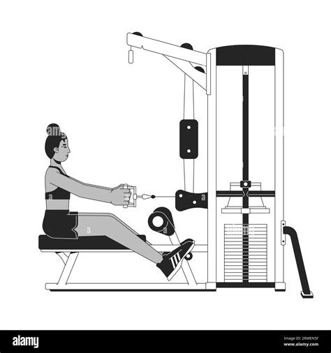 Woman In Starting Position On Seated Row Machine Flat Line Black White