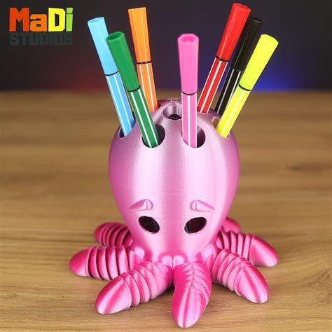 3d Printer Stl File For 3d Printing Cute Flexi Octopus Pencil Holder