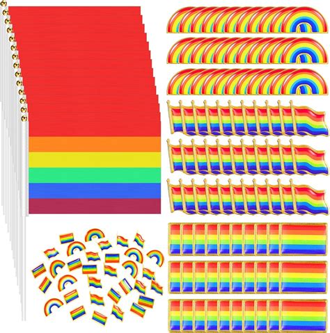 Karenhi 100 Pcs Pride Flag And 100 Pcs Rainbow Pride Pins
