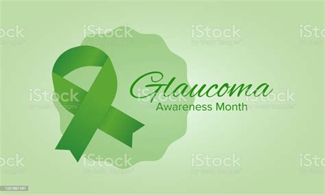 녹내장 인식의 달 1 월에 연간 축 하 시력 문제 눈을 저장합니다 예방 및 보호 녹색 리본입니다 의료 의료 개념 포스터 배너 및 배경 벡터 일러스트레이션 1월에 대한 스톡