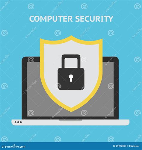 Computer Security Concept Laptop With Shield And Lock On Table Stock
