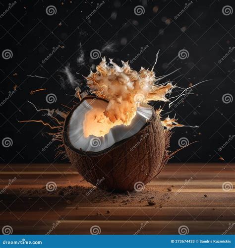 An Exploding Coconut Generative Ai Stock Illustration Illustration Of Closeup Natural 273674433