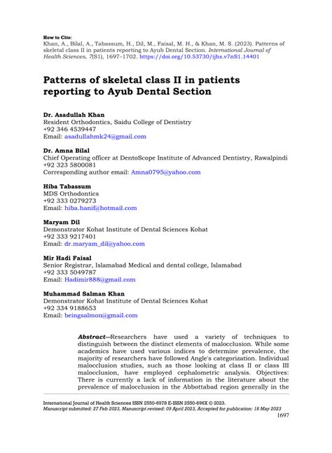 Pdf Patterns Of Skeletal Class Ii In Patients Reporting To Ayub Dental Section