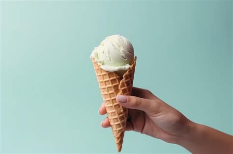 Premium Ai Image Woman Holding Waffle Cone With Delicious Ice Cream