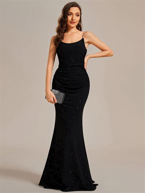 Dazzling Glitter Spaghetti Strap Open Back Bodycon Evening Dress Ever